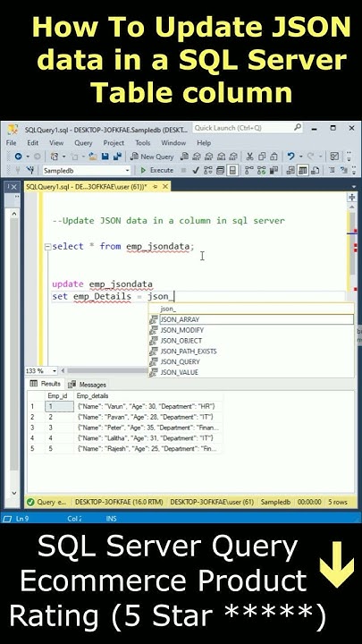 Update Statement Json Data Within A Column In Sql Server Query Youtube