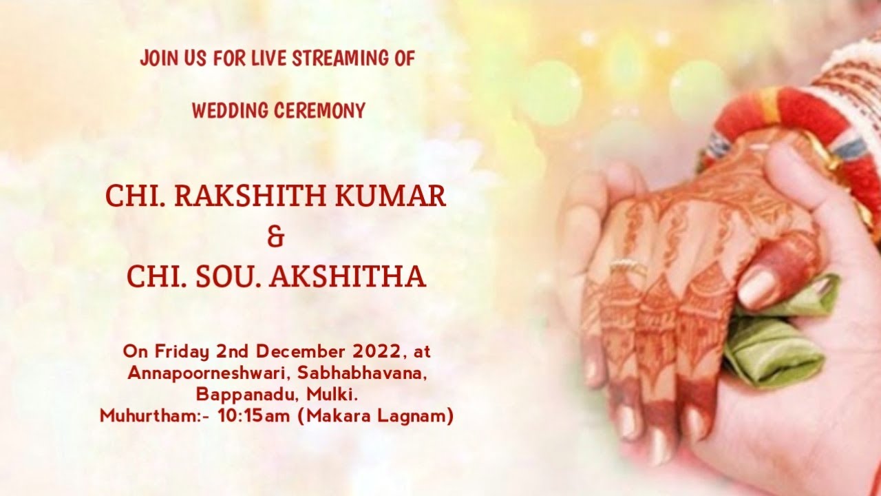 RAKSHITH KUMAR WITH AKSHITHA || WEDDING LIVE STREAMING || 2 DECEMBER 2022 - YouTube