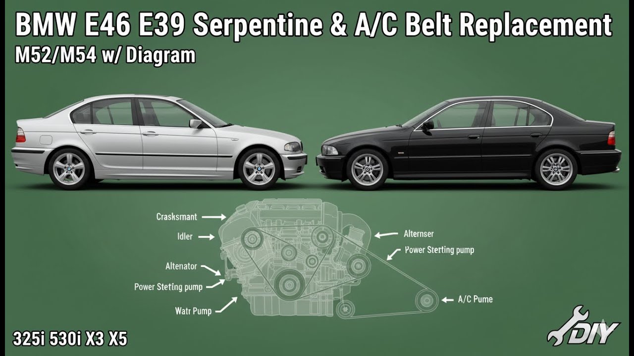 BMW E46 E39 Serpentine & A/C Belt Replacement (M52/M54) w/ Diagram ...