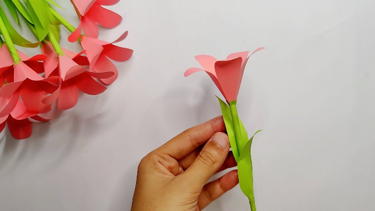 how to make paper trumpet flower | Paper trumpet flower making tutorial ...