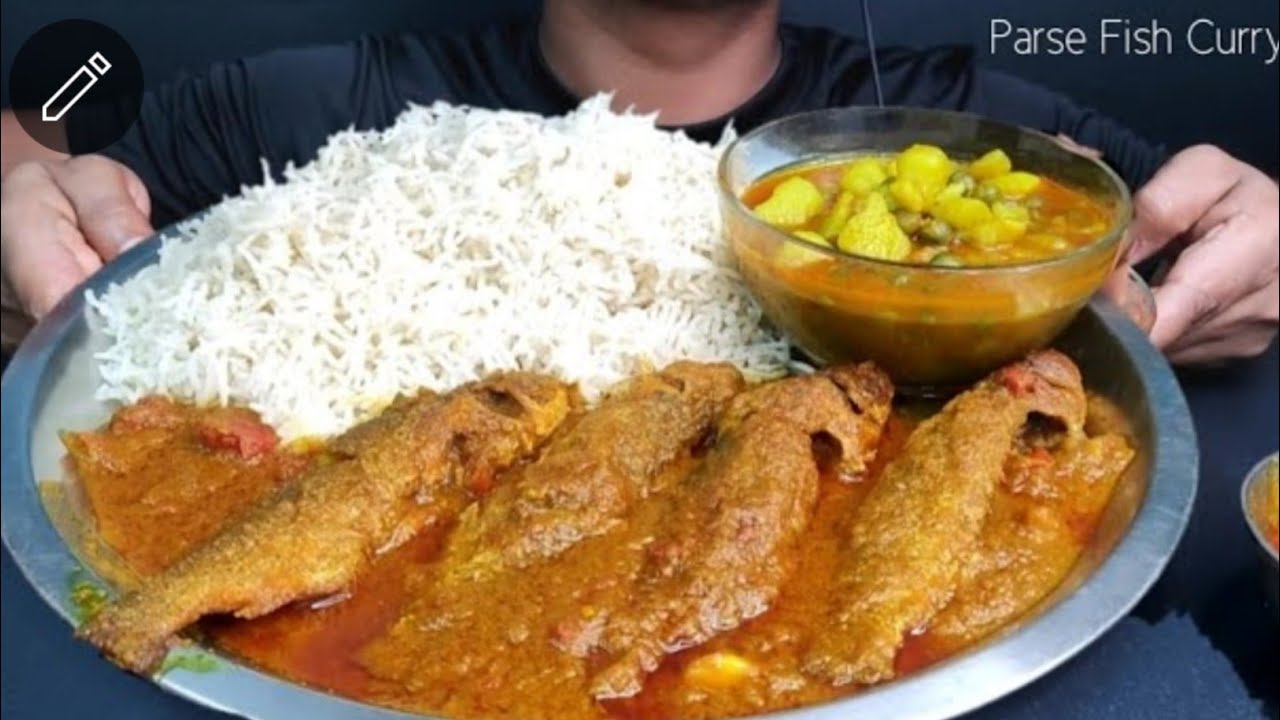 Spicy Parse Fish Curry Eating With Rice | Alu Matar ki Sabji Eating # ...