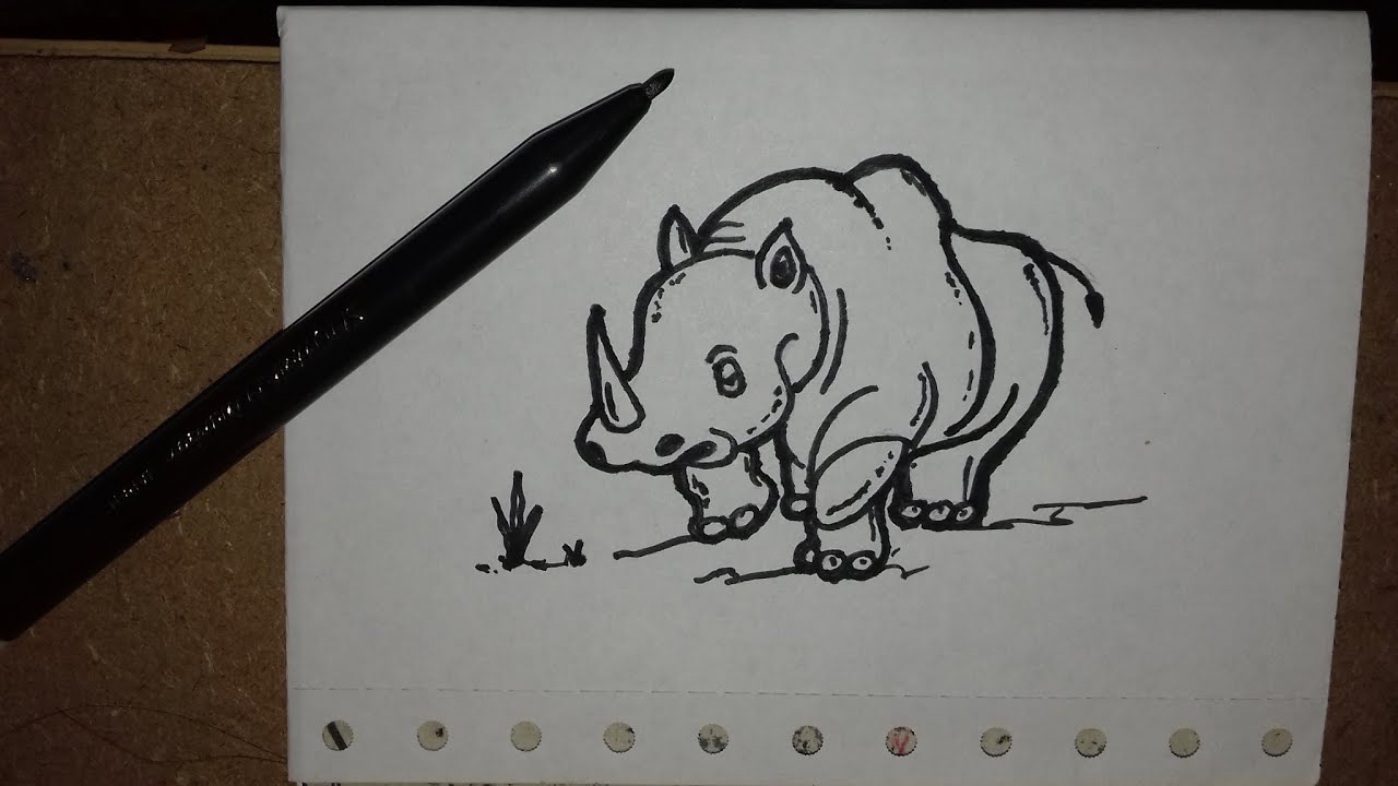 Cara menggambar Hewan Badak bercula satu mudah (Draw a rhino) - YouTube