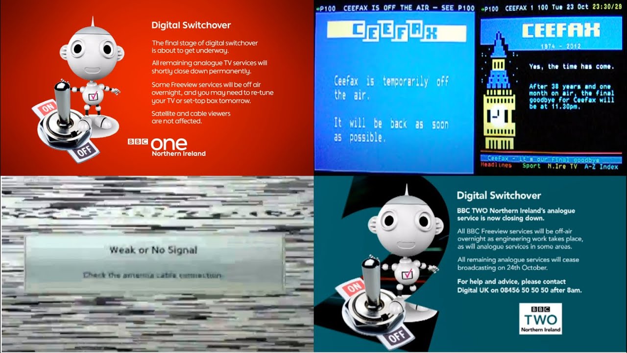 A compilation of analogue BBC channels being closed and replaced with ...