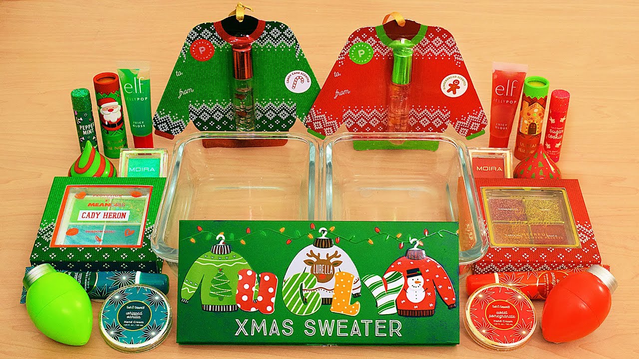 Red vs Green - Mixing Makeup Eyeshadow Into Christmas Slime ASMR - YouTube