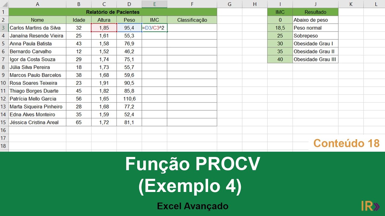 Série: Como fazer o PROCV - Valores Aproximados - Cálculo IMC - YouTube