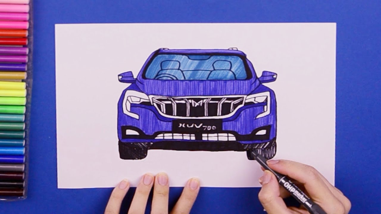How to draw Mahindra XUV 700 SUV car - YouTube