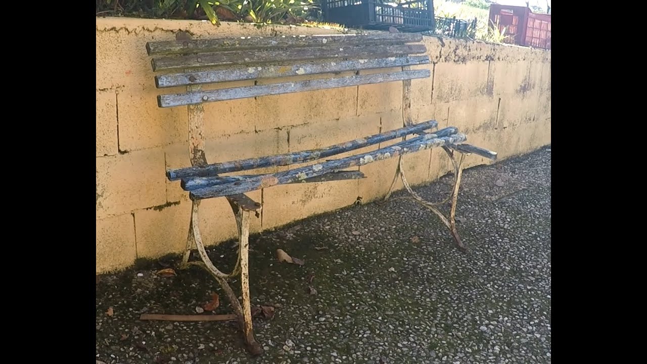 Old rusty outdoor bench restoration - YouTube