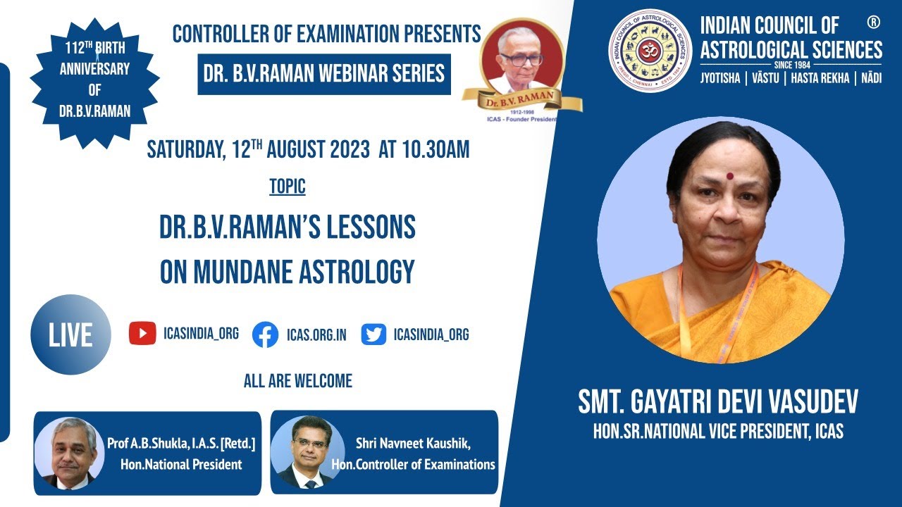 Dr. BV Raman Lessons on Mundane Astrology - YouTube