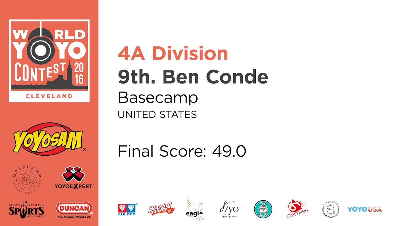 Ben Conde - 4A - 9th Place - 2016 World YoYo Contest - YouTube