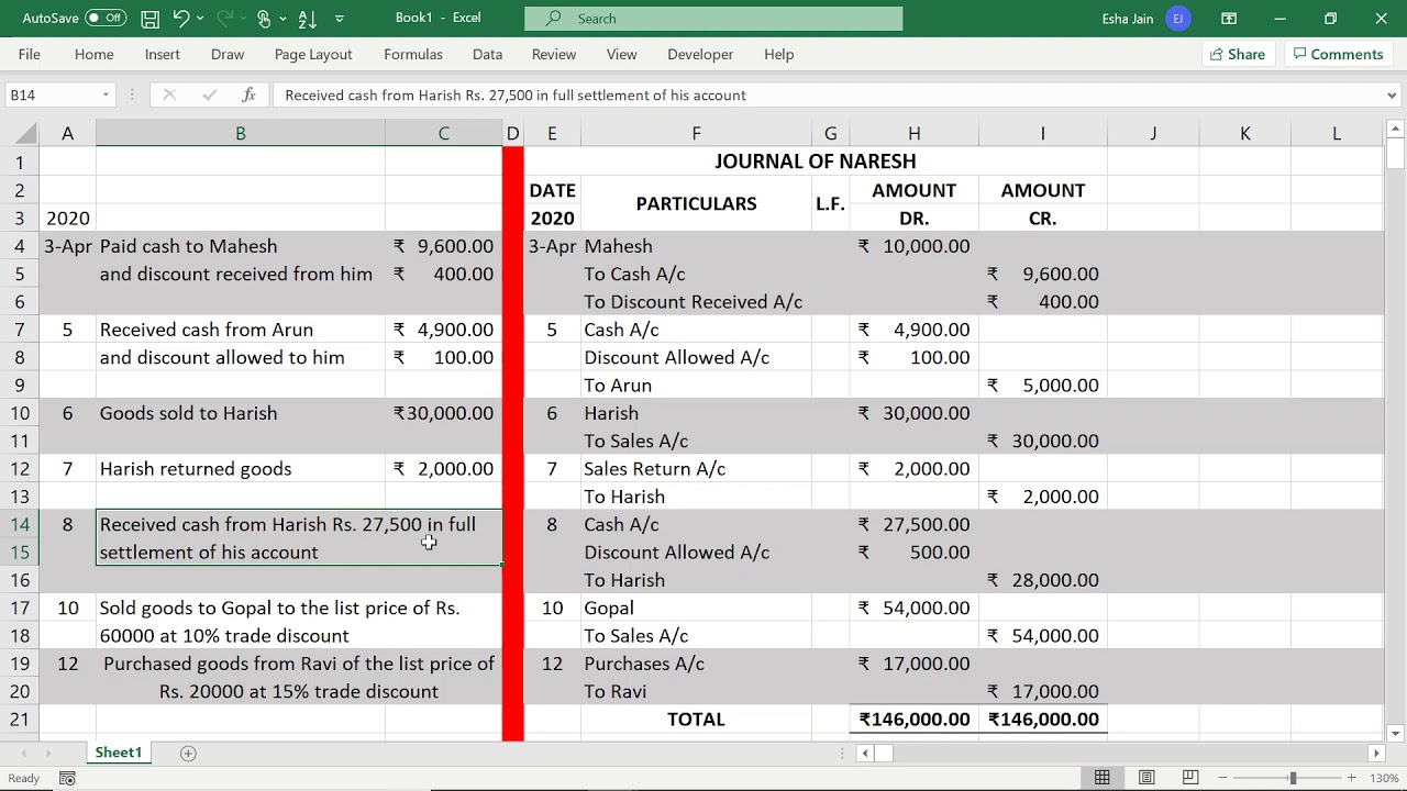 7. Compound Journal Entries in MS_Excel - YouTube
