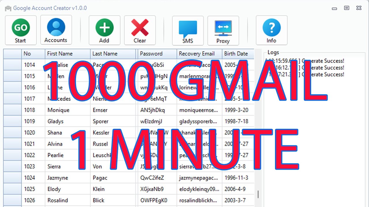 Google GMAIL Account Creator | Create 1000 Email Only 1 Minute Setting ...