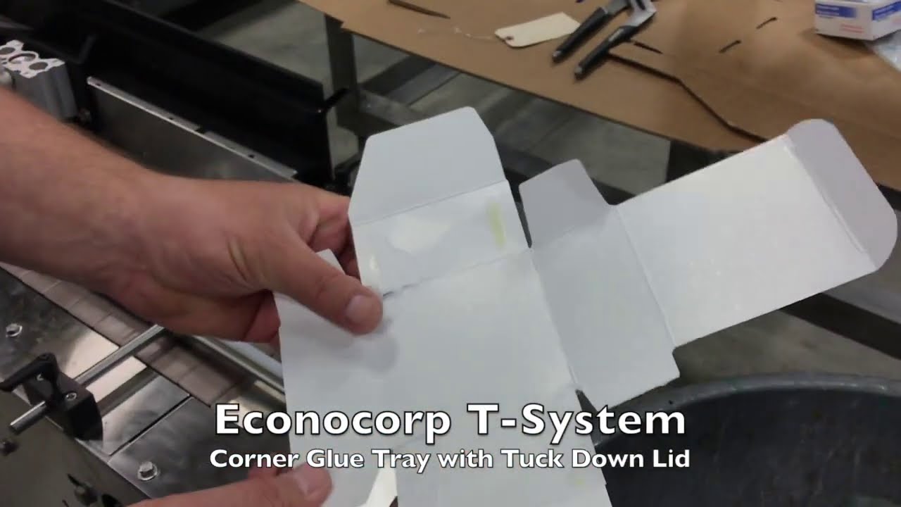 Econocorp T-System for Corner Glue Tray with Tuck Closure Top - YouTube