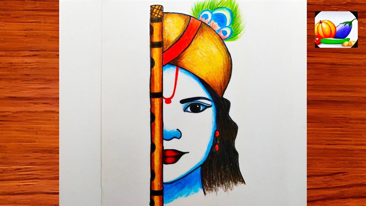 How to draw Krishna Half face/how to draw krishna /how to draw krishna ...