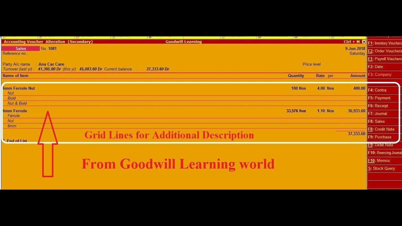 TALLY TDL for Grid Lines For Stock Item Additional Description in ...