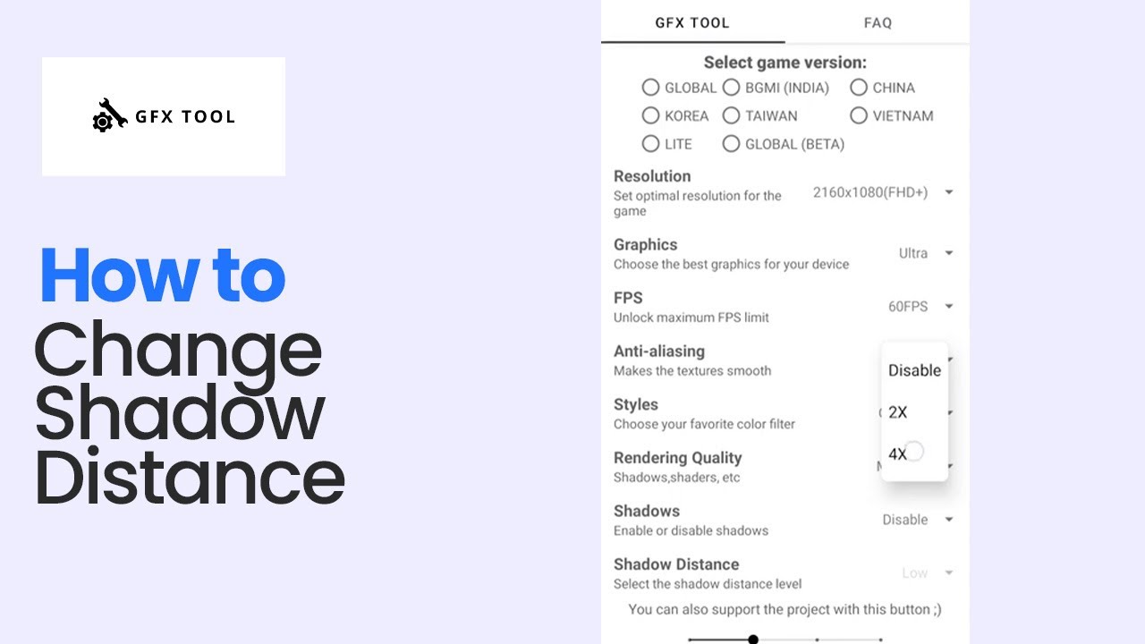 How to Change Shadow Distance on GFX Tool - YouTube