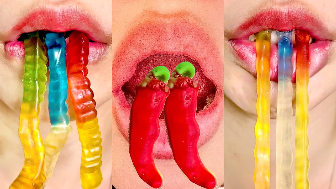 asmr RICE SNACK MERINGUE MARSHMELLO HARIBO JELLY CJILI JELLY eating ...