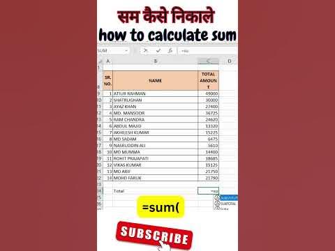 Excel Mein Sum Kaise Kare | Easy Method to Calculate Sum in Excel - YouTube