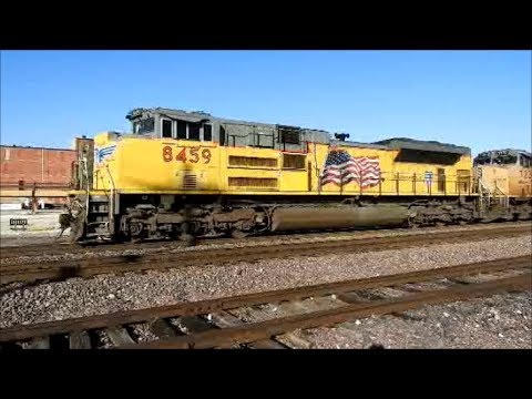 UP 8459 and UP 7237 lead a Unit tanker train west through Sterling IL - YouTube