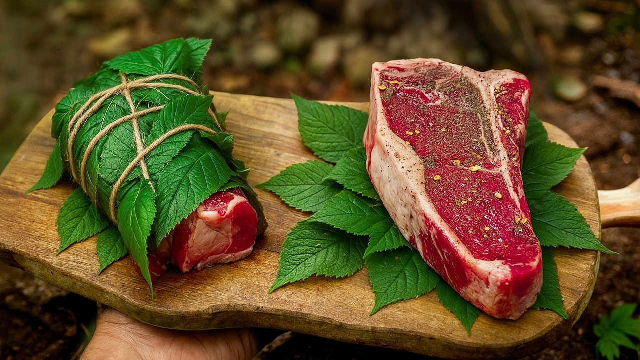 Rustic Open Fire Roast in Foraged Leaves - Bushcraft Cooking - YouTube