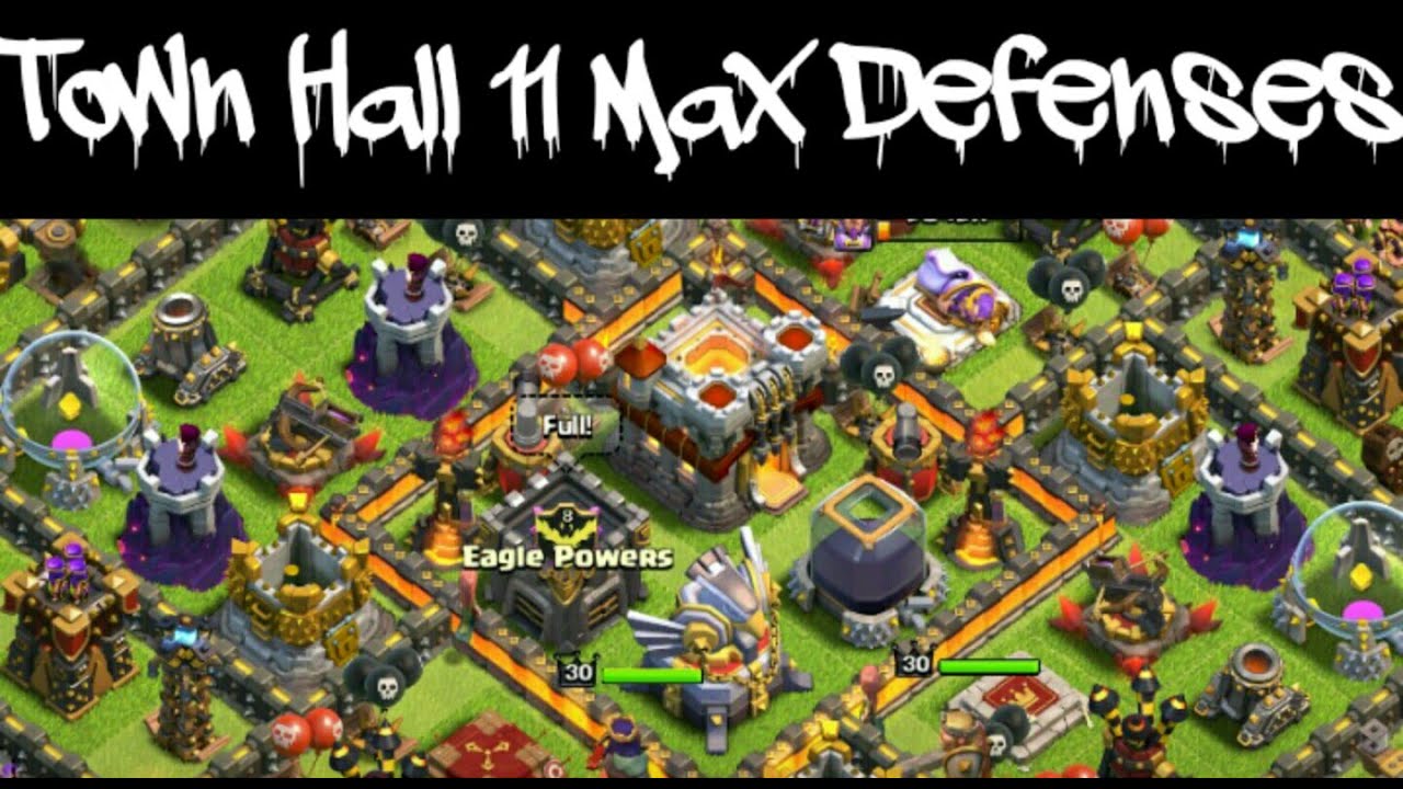 Clash of Clans † Town Hall 11 Max Defenses - YouTube