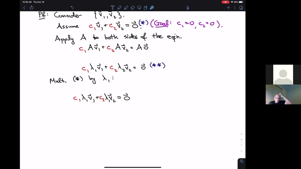 Eigenvectors of distinct eigenvalues are linearly independent - YouTube