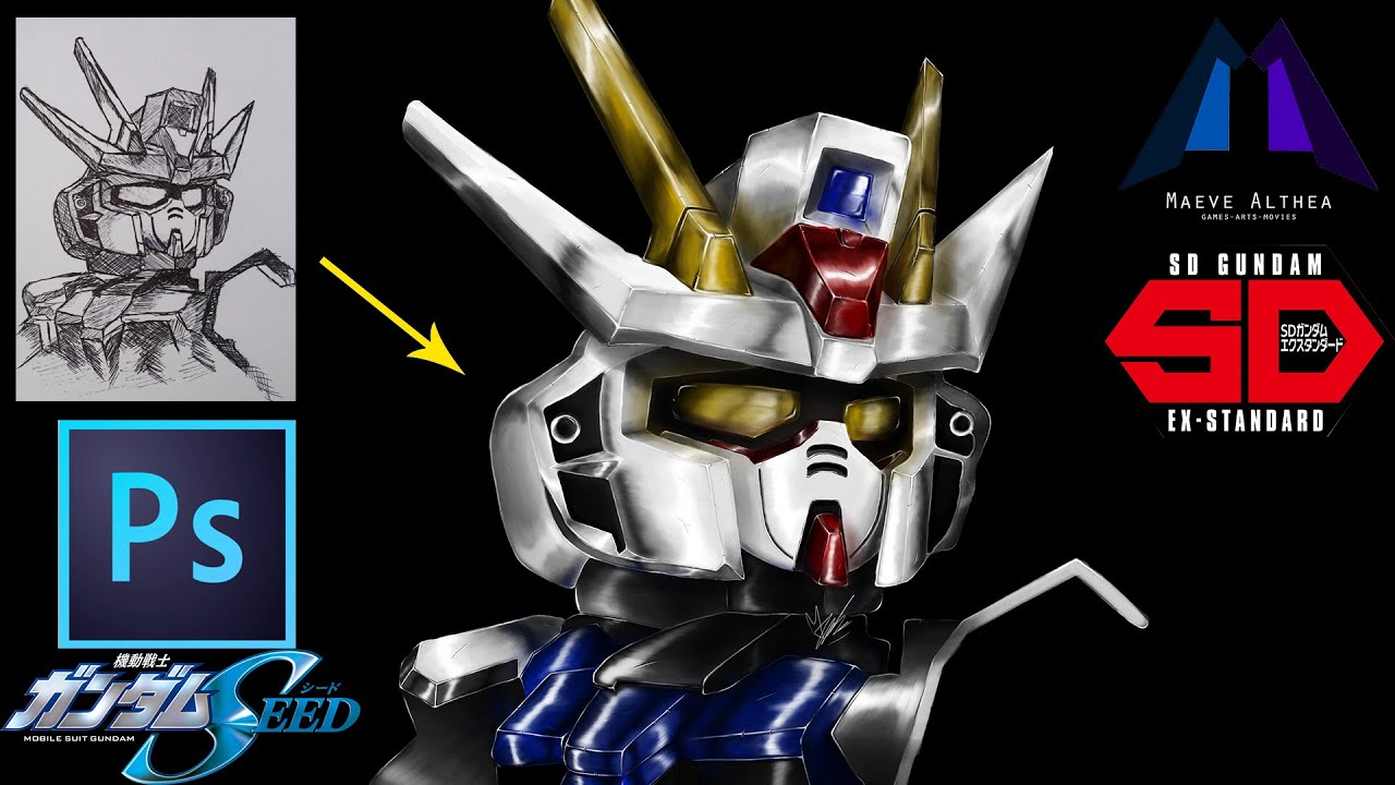 Strike Gundam Digital Drawing in Photoshop - YouTube