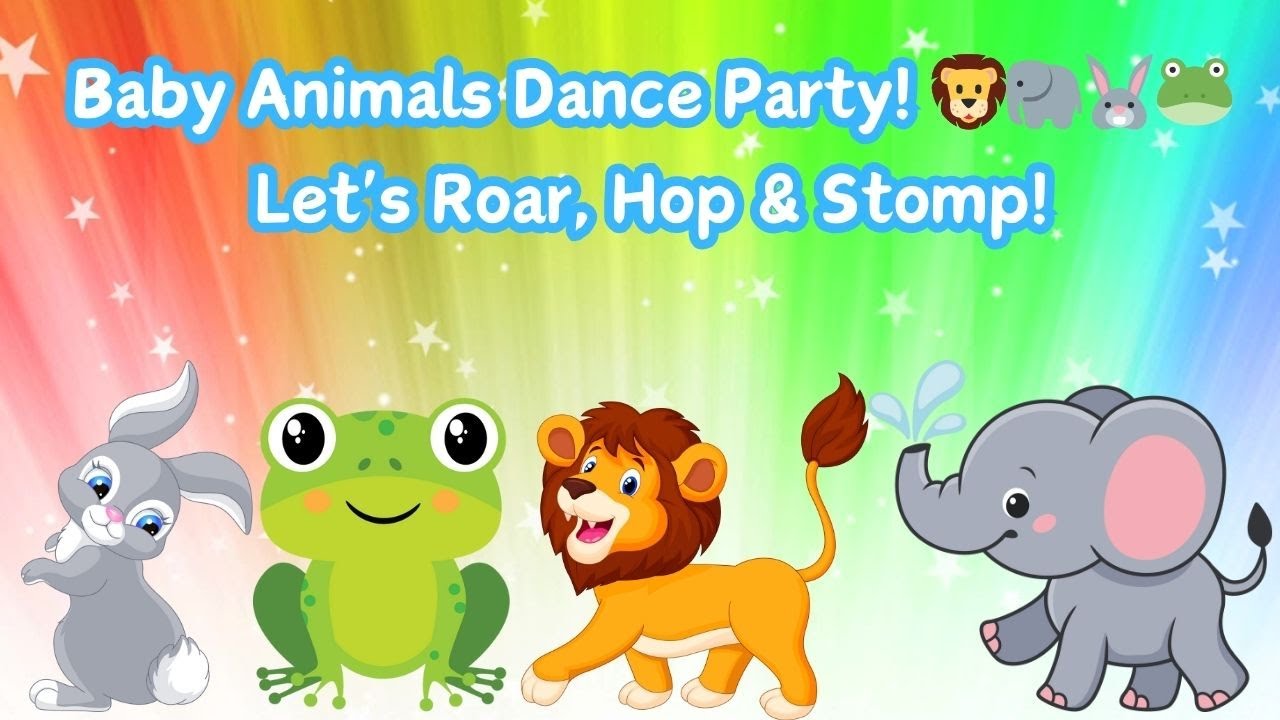 Baby Animals Dance Party! 🦁🐘🐰🐸" ve "Let's Roar, Hop & Stomp!/"Let's ...