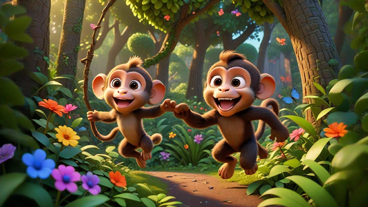 Four Baby Monkeys Swing on Vines | Counting Song for Kids | Learn ...