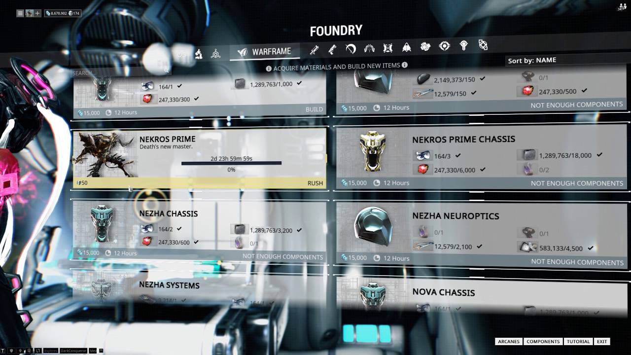 Warframe Crafting Nekros Prime Checking Out Foundry Youtube