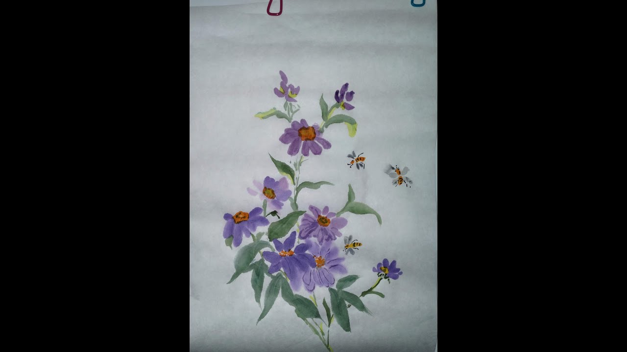 Step by Step Aster Sumi-e/Asian Brush Painting demonstration - YouTube