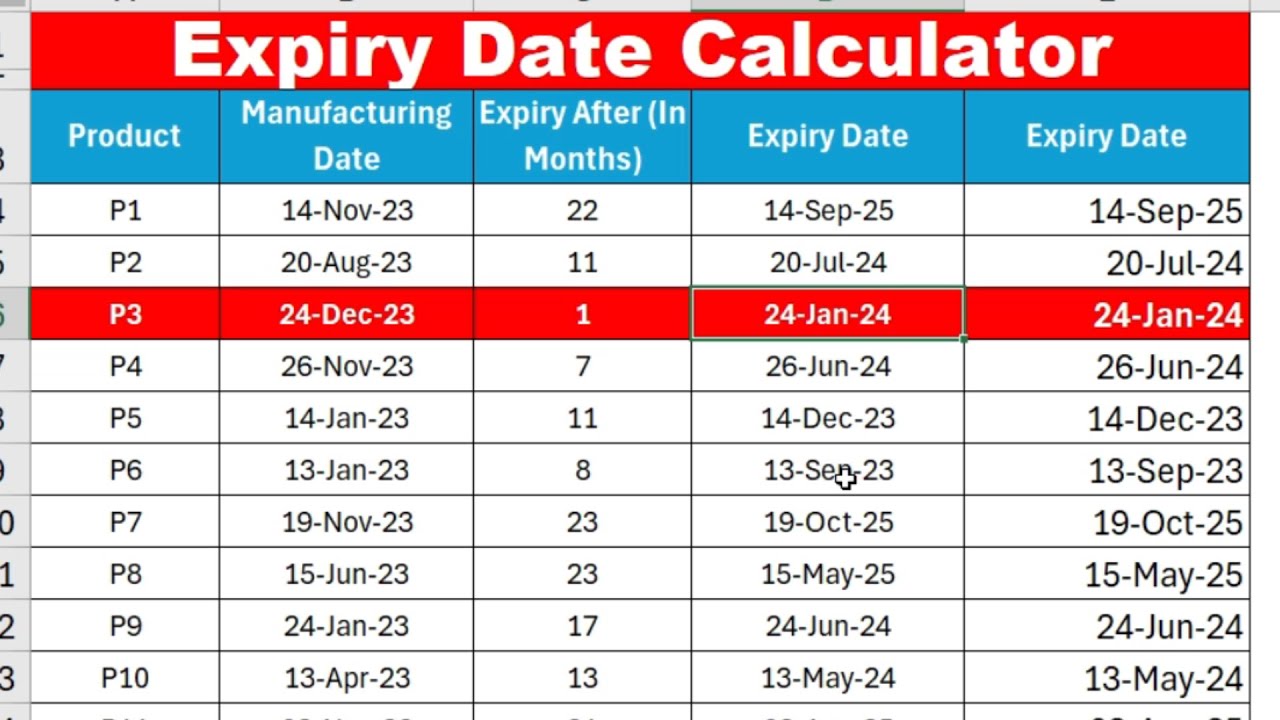 Expiry Date Calculator In Excel Excel Shortcuts Excel Interview Question And Answers Ms