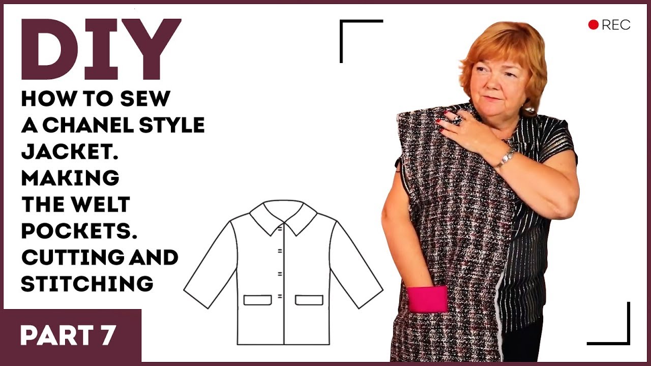 DIY: How to sew a Chanel style jacket. Making the welt pockets. Cutting ...