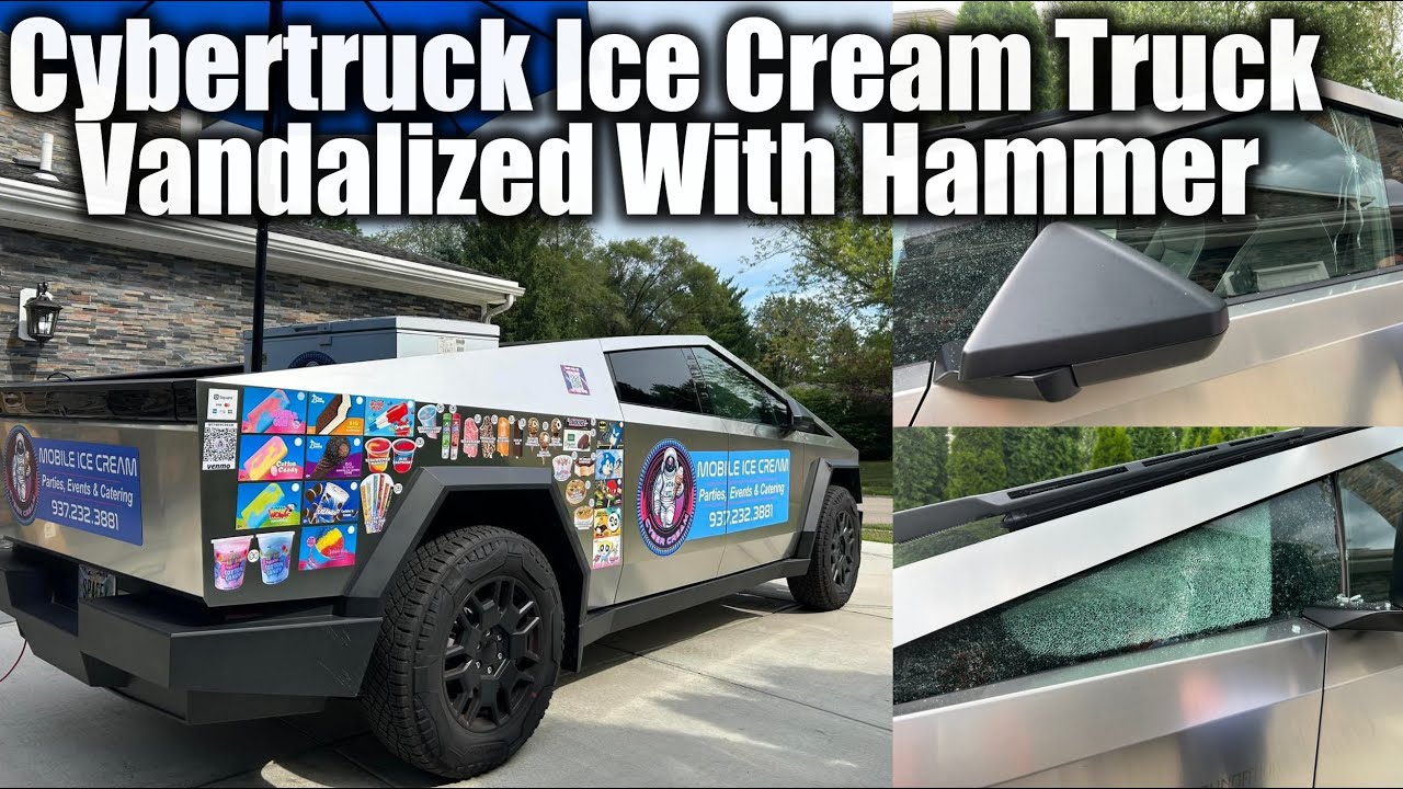 Cybertruck Ice Cream Truck Vandalized With Hammer - YouTube