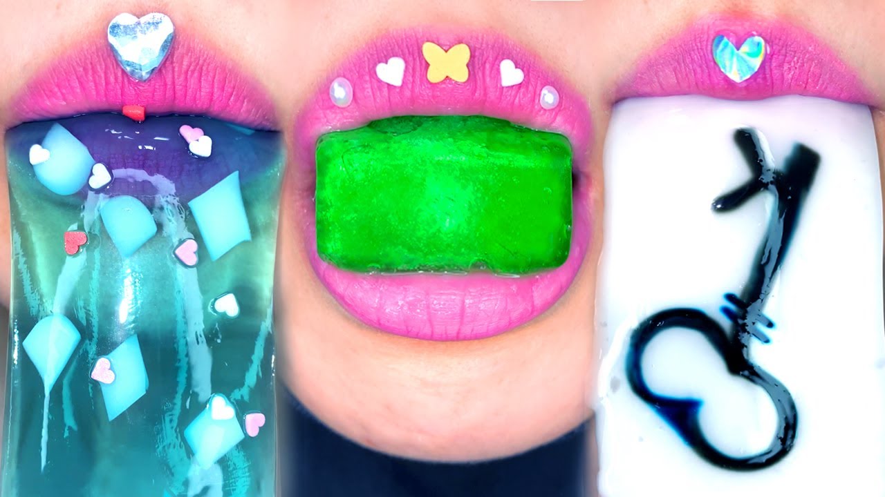 ASMR GREEN ICE SALT SEA SHEET JELLY KEY EMOJI CHALLENGE satisfying ...