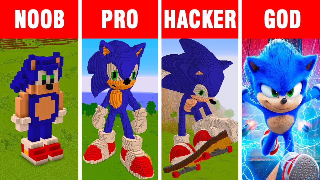 Minecraft NOOB vs PRO vs HACKER vs GOD: SONIC STATUE BUILD challenge in ...