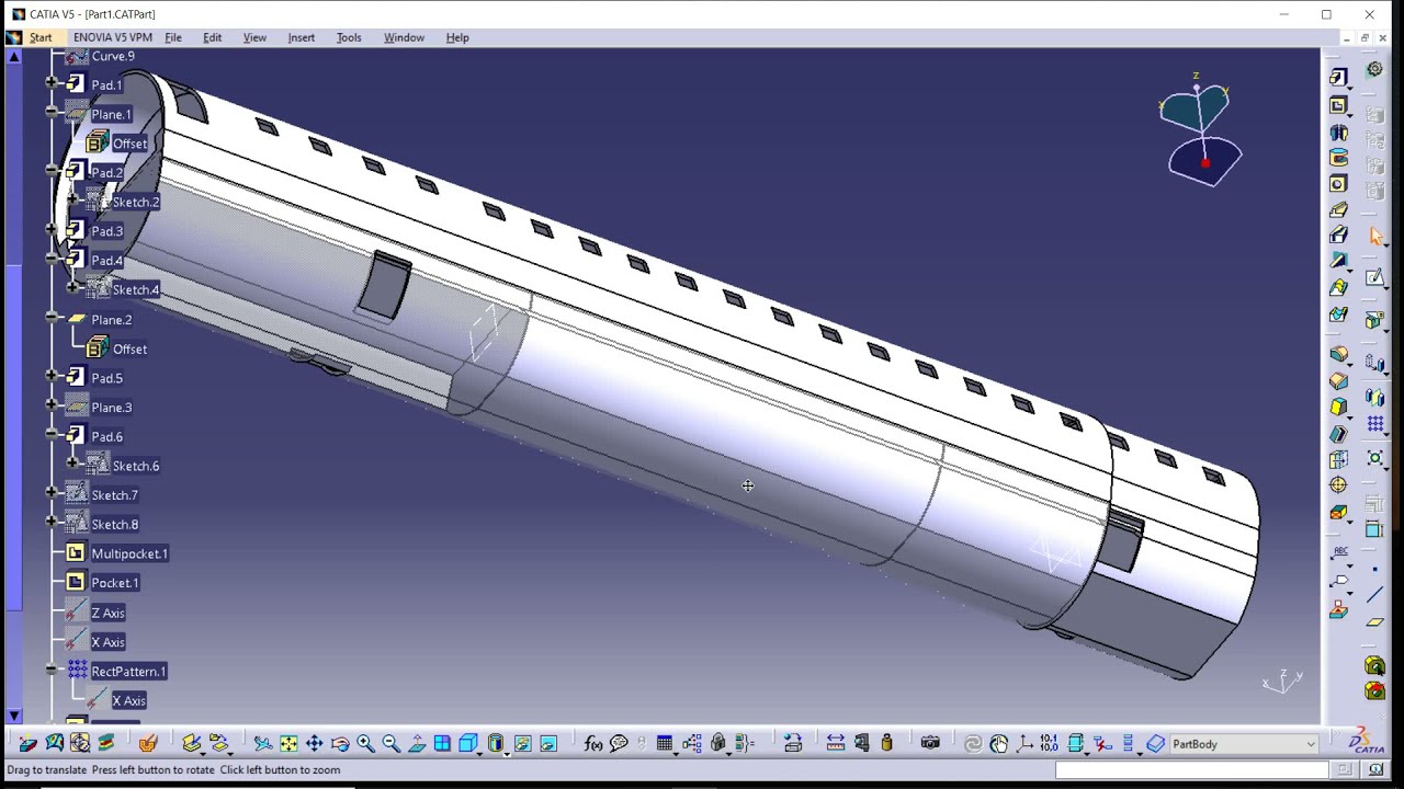 Catia v5 plane fuselage concept design part 2 - YouTube