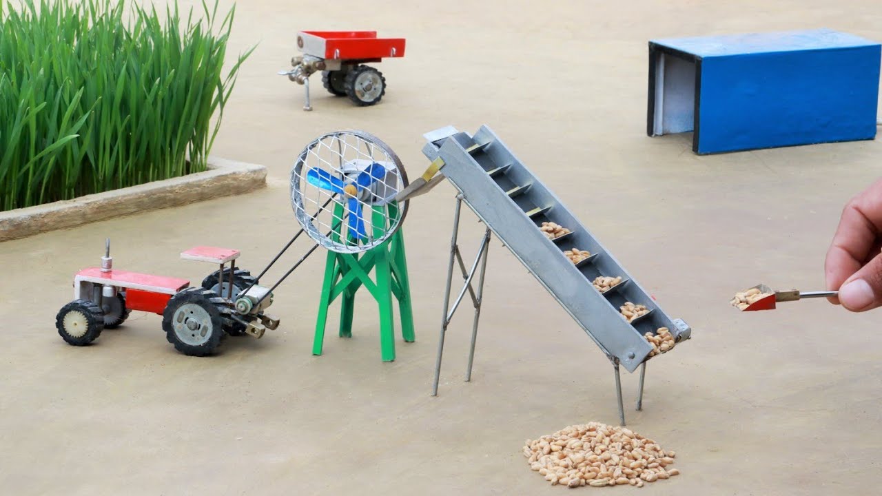 diy tractor conveyor belt wheat cleaning machine mini science project ...