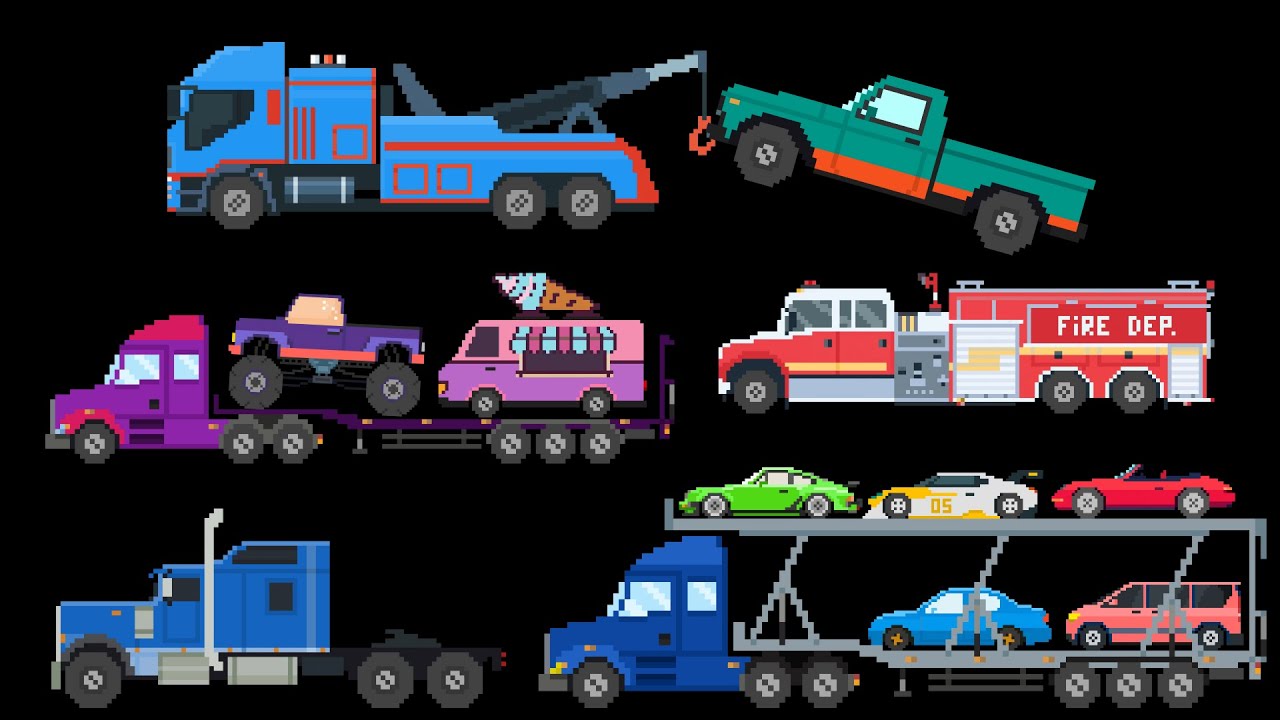 Trucks 1 | Pixel Art Vehicles Showcase with 8-Bit Chiptune Music - YouTube