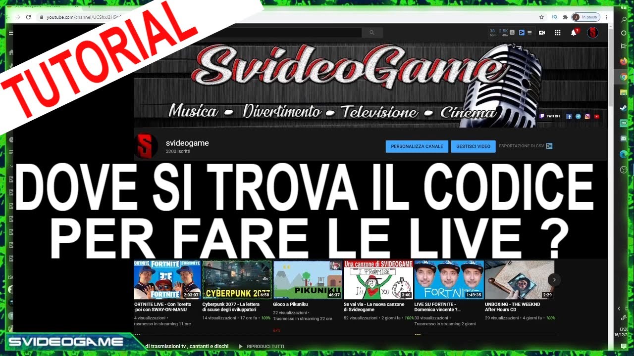 tutorial - Dove si trova il codice per fare le live su youtube ? - YouTube