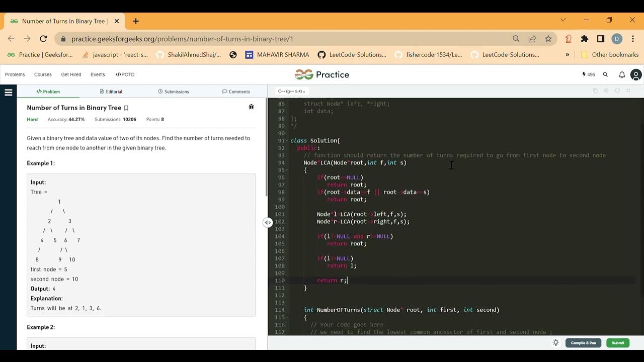 Number of Turns in Binary Tree | GeeksforGeeks | Daily Challenge | C++ - YouTube