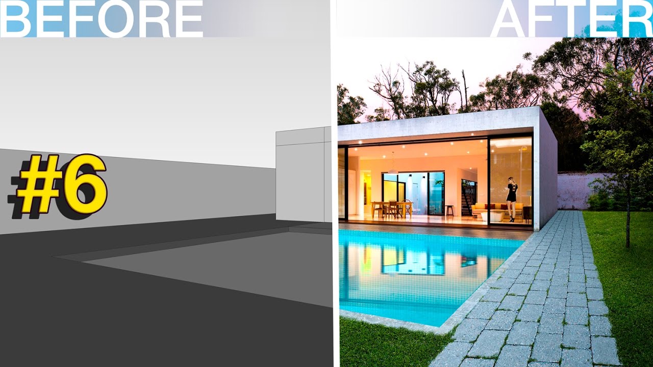 Photoshop Architecture Visualization #6 Modern house with pool - YouTube