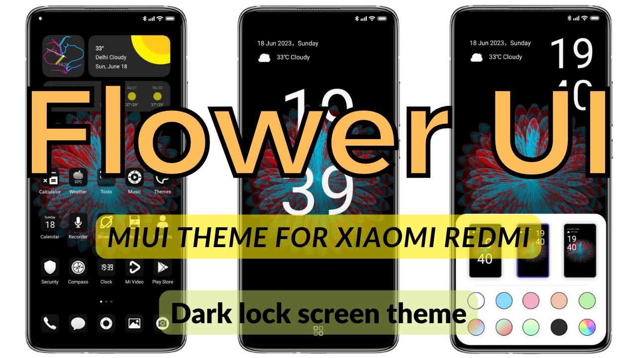 Dark lock screen MIUI theme Flower UI for Xiaomi and Redmi Phones - YouTube