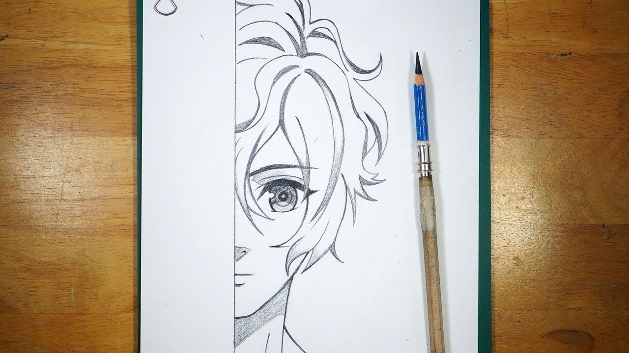 Easy to Draw | How to Draw Anime Boy Step-by-Step | Half Face Drawing ...