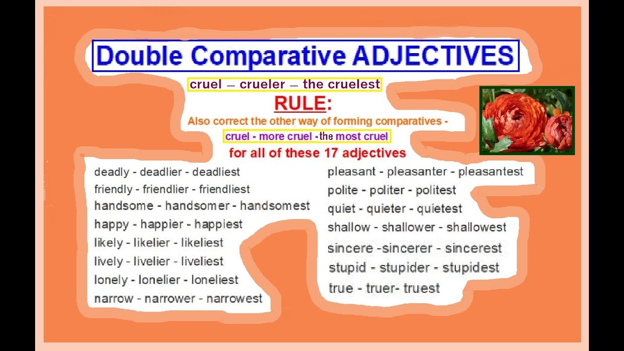 DOUBLE COMPARATIVE FORM OF 17 ADJECTIVES ENGLISH Grammar - YouTube