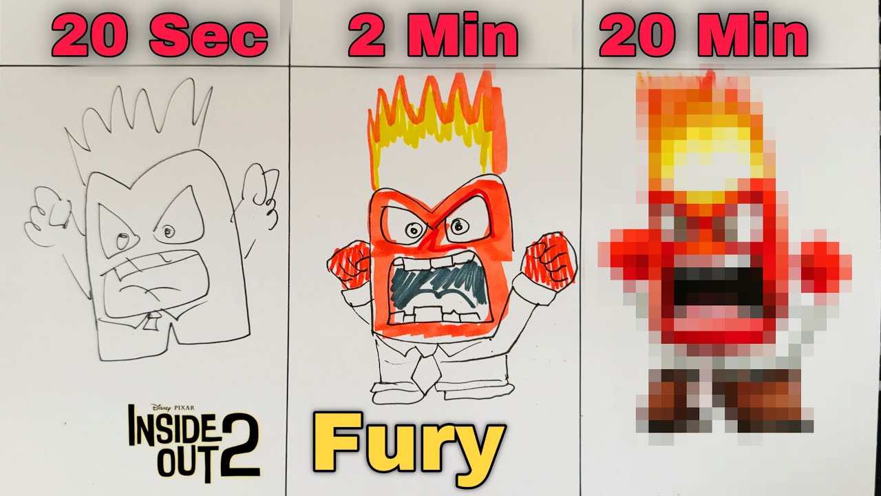 Drawing Fury in 30 Sec, 3 Min and 30 sec. Inside Out 2 | Dibujo las ...