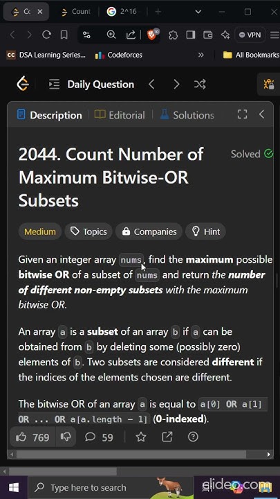 2044 Count Number Of Maximum Bitwise Or Subsets Editorial Leetcode