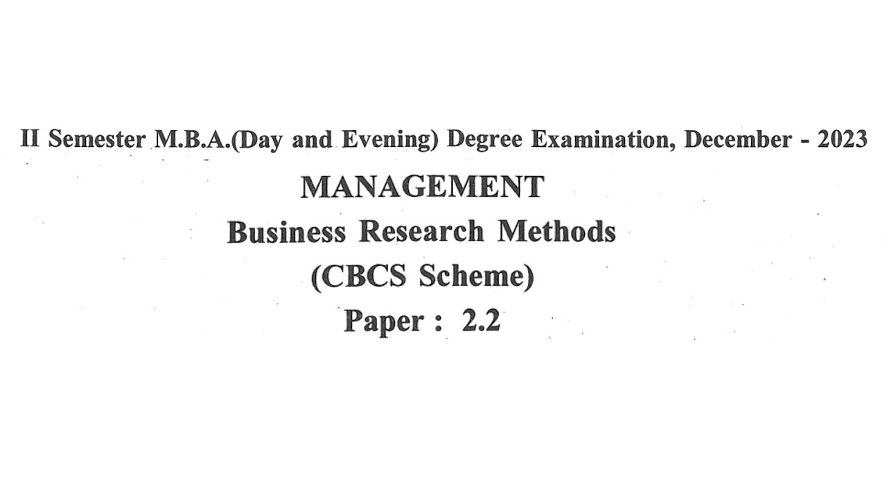 Business Research Methods 2023 Question Paper | MBA 2 sem - YouTube