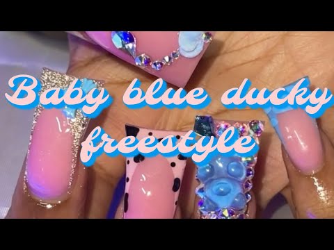 Acrylic Nail Tutorial: Pink & Baby Blue Duck Nail Freestyle - YouTube