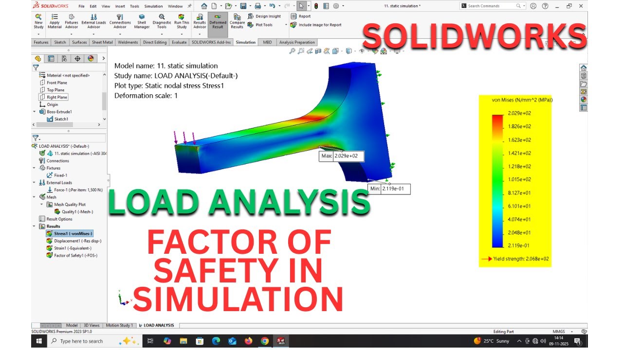 LOAD ANALYSIS & FACTOR OF SAFETY IN STATIC SIMULATION SOLIDWORKS. - YouTube