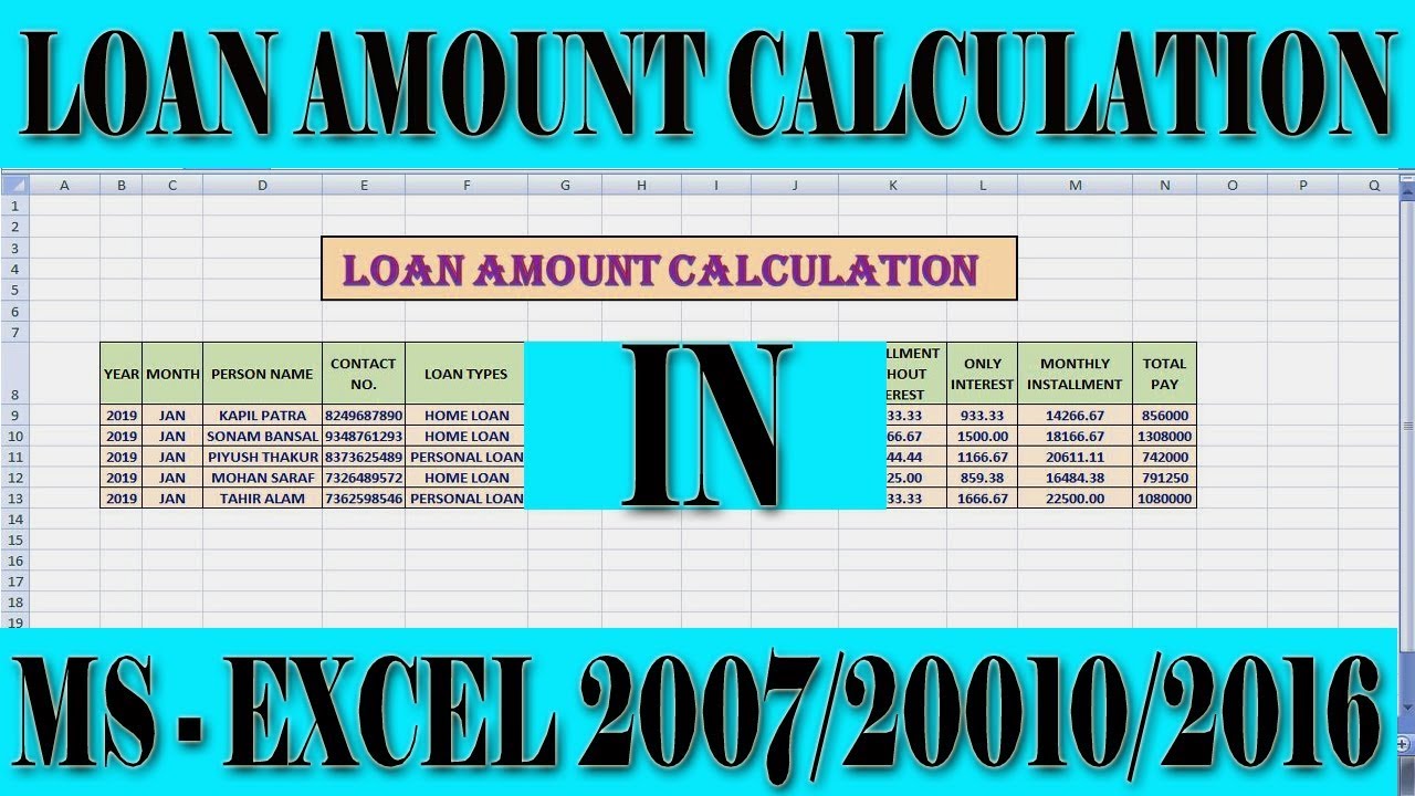 Loan Amount Calculation In Ms Excel In Hindi - YouTube